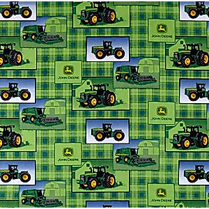 Fat Quarter - Farm Tractor Green Plaid Cotton Fabric - 18" x 22" Fat Quarter