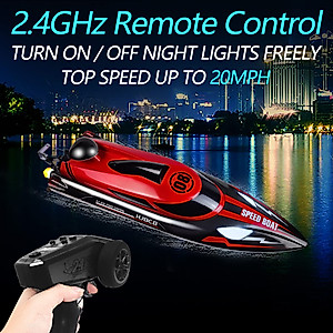 HONGXUNJIE 2.4Ghz RC Boat- 20+ MPH High Speed Remote Control Boat for Adults and Kids for Pools and Lakes with 2 Rechargeable Batteries, Low Battery Alarm, Capsize Recovery (RED)