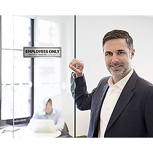 Employees Only Sign - Office Door Signs for Business Store Wall - Aluminum Metal with Strong Self Adhesive (Pack of 2, Silver 7×2 inches)