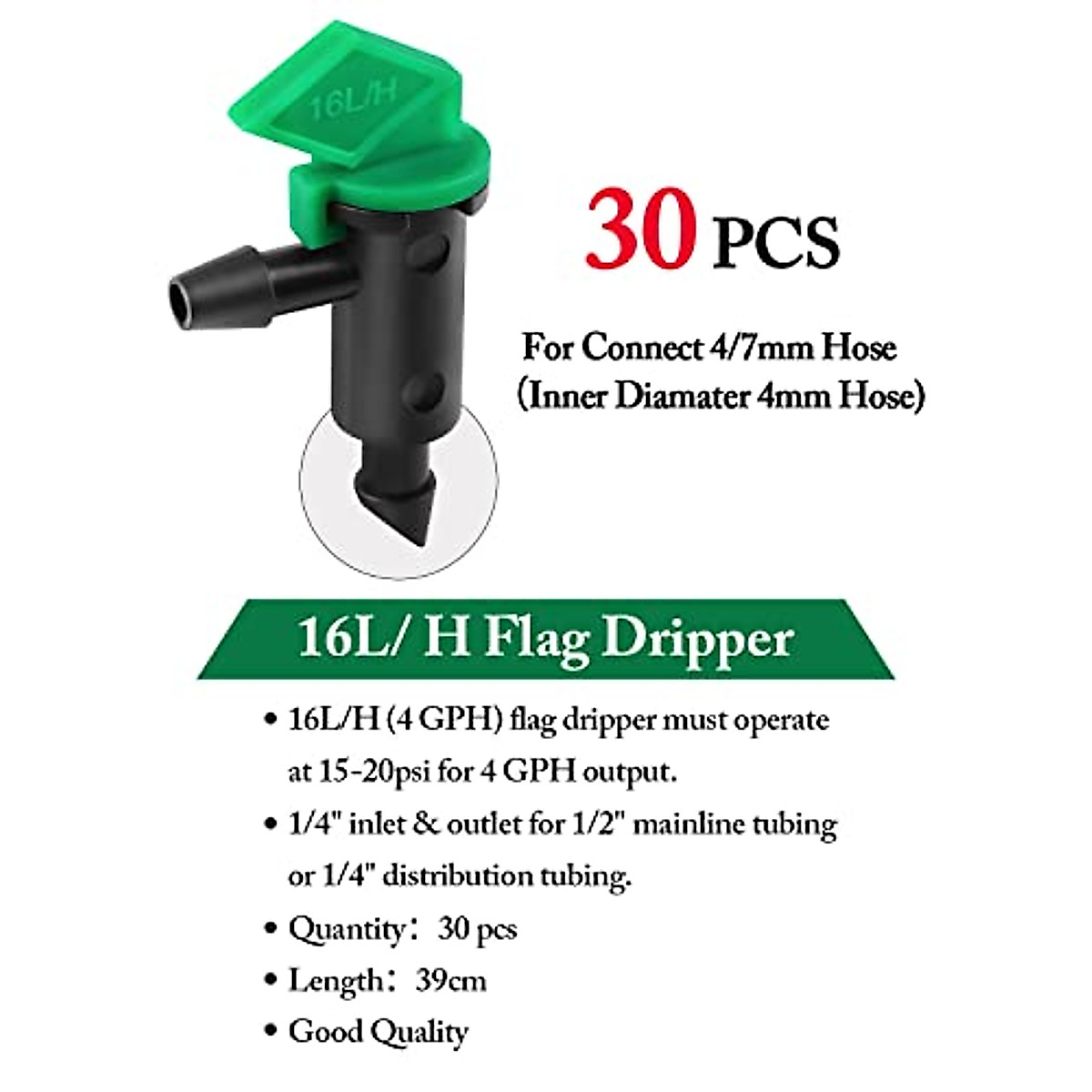 Kalolary 90 Pieces Drip Emitter, 3 Colors Garden Flag Irrigation Drippers in 3 Sizes, 1 GPH, 2 GPH, 4 GPH Per Hour for Trees and Shrubs Watering