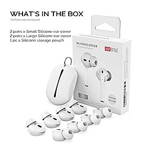AHASTYLE 4 Pairs AirPods Ear Tips Silicone Earbuds Cover [Not Fit in The Charging Case] Compatible with Apple AirPods (2 Pair Large & 2 Pairs Small, White)