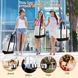 Personalized Customized Friend Birthday Gifts, Floral Ini-tial Large Tote Bag for Women, Can-vas Beach Bag w Makeup Bag, Bridesmaid Grandma Mother Gifts w Inner Pocket, Top Zi-pper, Gift Box, Card C