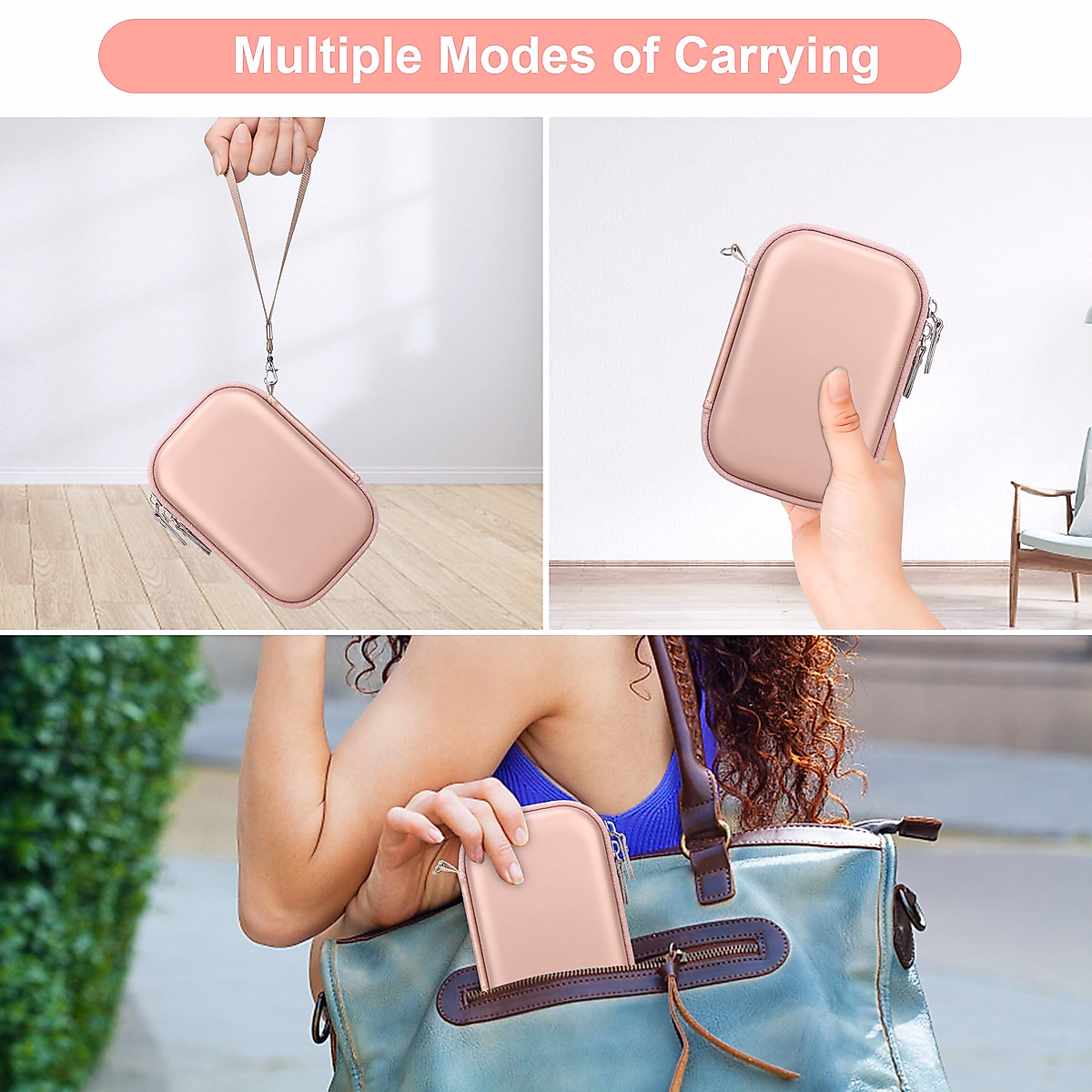 Canboc Digital Camera Case for CAMKORY/Sevenat/Lecran/Besungo/VAHOIALD/BEVLXNIV/IWEUKJLO Video Vlogging Camera and Other Compact Portable Mini Teens Cameras, Mesh Bag fit Cable, Rose Gold