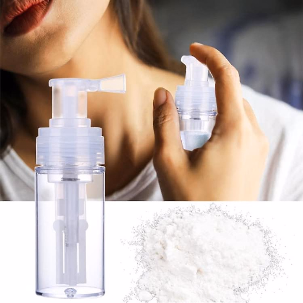 AKOAK 1 Pack 110ml Portable Detachable Travel Spray Bottle Container PET Cosmetics Bottle Transparent Dry Powder Spray Bottle