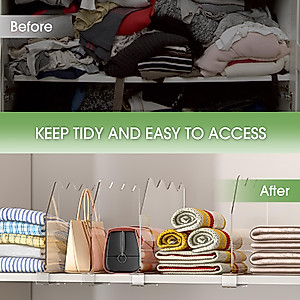 SPACEKEEPER Shelf Dividers for Closet Organization, Clear Closet Shelf Divider for Clothes Purses Separators, Wood Shelves Organizer for Bedroom, Kitchen, Office, Cabinets, Bathroom, 12 Pack