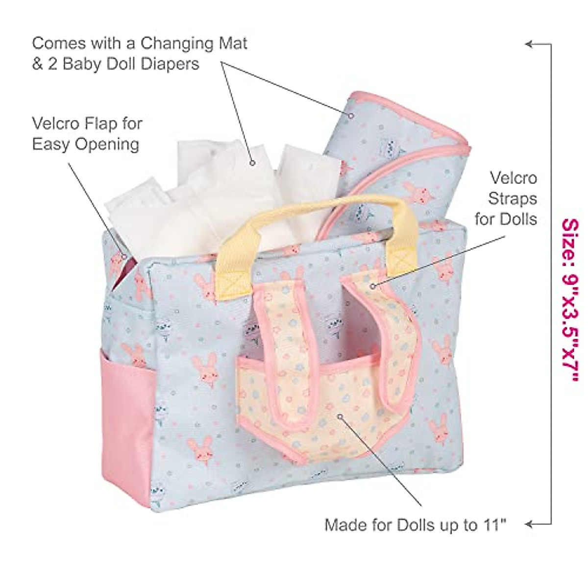 ADORA Sweet Baby Mini Baby Doll Diaper Bag (Fits 11" - 13" Dolls) Made with Premium Quality and Sturdy Straps, Perfect Baby Doll Diaper Backpack & Accessory Birthday Gift for Ages 3 and Up