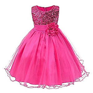 Children Dresses 11 to 12 Years Kids Toddler Baby Girls Spring Summer Print Sleeveless Dress Party Clothing (Hot Pink, 8-9 Years)