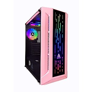 Apevia Matrix-PK Mid Tower Gaming Case with 1 x Tempered Glass Panel, Top USB3.0/USB2.0/Audio Ports, 4 x RGB Fans, Pink Frame