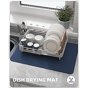 Color&Geometry Dish Drying Mats for Kitchen Counter, Dish Drying Rack Mat Strong Absorbent Water and Quick Dry , Kitchen Counter Mat Non Slip, Blue Coffee Maker Mat, 16"X24"