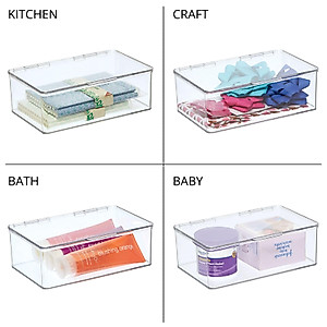 mDesign Plastic Playroom and Gaming Storage Organizer Box Containers with Hinged Lid for Shelves or Cubbies, Holds Small Toys, Building Blocks, Puzzles, Markers, Controllers, or Crayons, 2 Pack, Clear