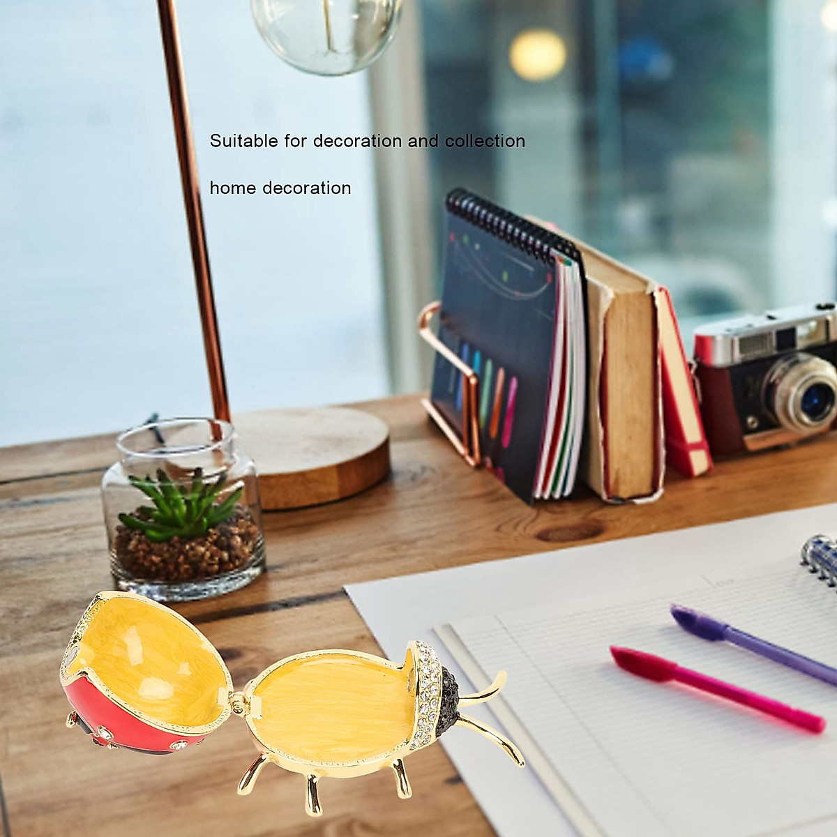 Zerodis Trinket Box, Trinket Box Hinged Hand Painted Red Colored Enamel Crystal Hand Painted Rings Earrings Jewelry Storage Box Ornament