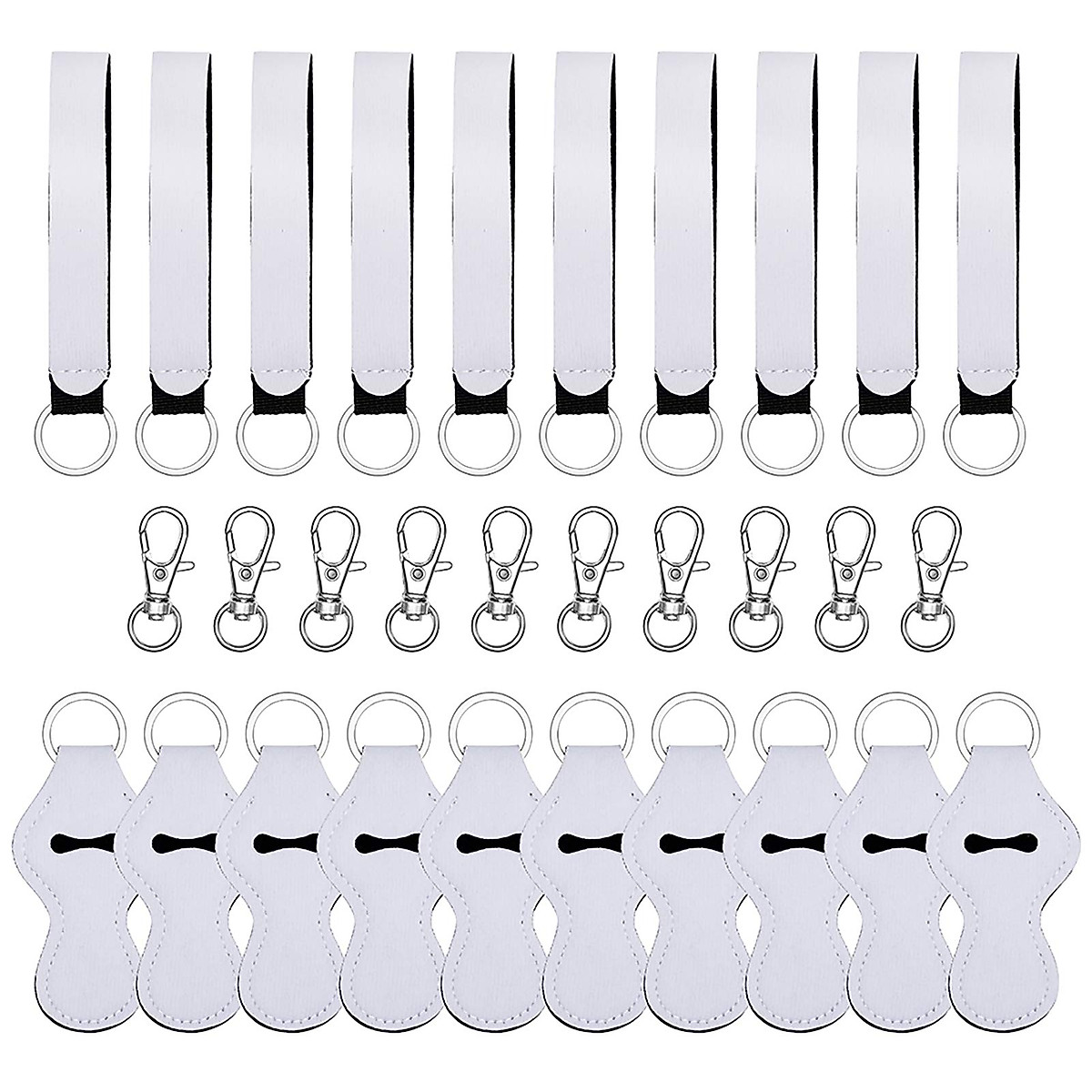 20 Pack Sublimation Blanks Chapstick Holder Keychains, Neoprene Lipstick Holder Keychainr with Lanyards Wristlet and 10 Metal Clip Cords