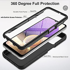 for Samsung Galaxy A32 5G Case with Built-in Screen Protector, Full Body Protection Shockproof Cover Case, [Rugged PC Front Bumper + Soft TPU Back Cover] Armor Protective Phone Case (Black)