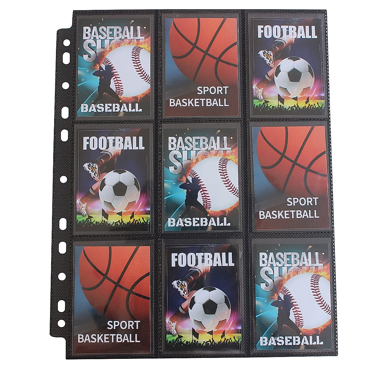 WINTRA 1800 Pockets Trading Card Pages, 9-Pocket Side-Loading Card Sleeves Protectors, Sports Card Collector Album Sheets for Ring Binder(100 Background Pages)