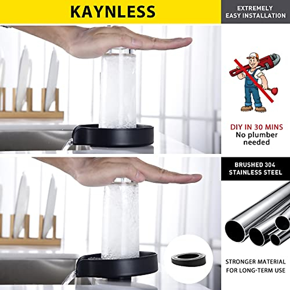 KAYNLESS Glass Rinser Cup Washer For Sink, Metal SUS 304 Stainless Steel Glass Washer For Sink, Kitchen Sink Accessories for Washe Baby Bottle, Glass Cup, Wine Glass, etc(Black)