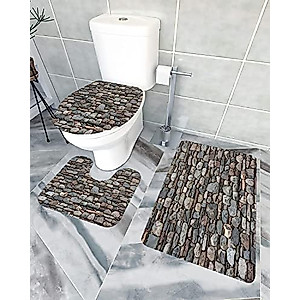 Apular Fashion 3 Piece Bath Rugs Set Rustic Old Stone Wall Non Slip Ultra Soft Bathroom Accessories Mats, U Shape Mat and Toilet Lid Cover Mat Bath Mats