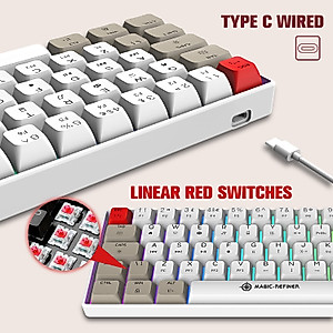 Mini Mechanical Gaming Keyboard Type-c Wired with PBT Dye-subbed Keycaps Rainbow RGB Backlit 60%Layout Full Anti-Ghosting 62 Key Ergonomic for Typist Laptop PC Mac Gamer (White Main/Red Switch)