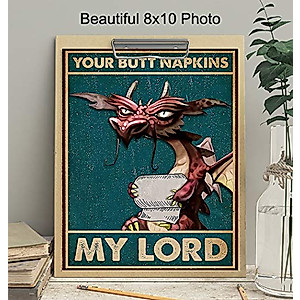 Your Butt Napkins My Lord - Dragon Decorations - Gothic Bathroom Decor - Medieval Decor - Funny Bathroom Wall Art - Toilet Paper Wall Art - Restroom Sign - Bath Wall Decor - Powder Room Decor print