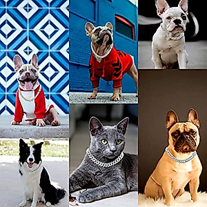 Flatfoosie Dog Chain Collar Walking Metal Chain Collar Cuban Link Dog Collar with Secure Buckle 14MM Pet Gold Chain Dog Collars for Small Medium Large Dogs Cats (16 inch, Silver)