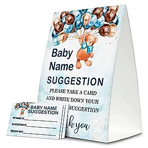 Baby Name Suggestion For Baby Shower Games, Bear Balloons Themed Name Suggestion Game Card, Party Favors Supplies Decorate For Baby Showers Game Cards, 1 Sign & 50 Cards Per Pack –(bbname-006)