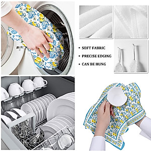 Kitchen Towels Set Lemon Watercolor Tea Towel Microfiber Absorbent Washable Blue White Flower 3 Pack 18x28 Inches Absorbent Soft Cotton Dish Cloths Bar Towels & Tea Towels