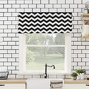 Artwork Store Curtain Valance for Window Kitchen Decor, Simple Chevron Black and White Zig Zag 54" x 18" Window Treatment Curtains Topper Rod Pocket Valances for Living Room Valance Curtains 1 Panel