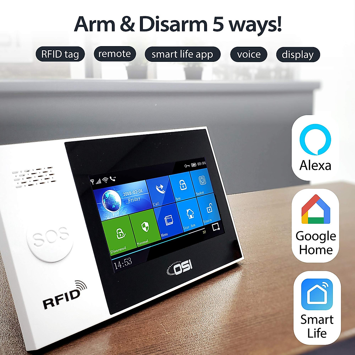 【OSI WIRELESS WIFI SMART HOME SECURITY DIY ALARM SYSTEM-14 PIECE (GEN 1)】DIY Home Wi-Fi Alarm Kit w/Motion detector,Notifications w/app,door/window sensor, siren,Compatible with Alexa,NO Monthly Fees