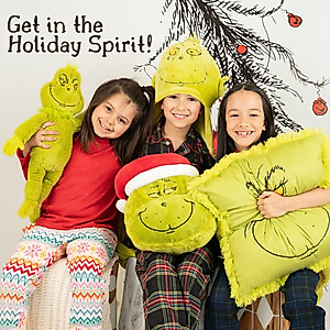 Franco Collectibles Grinch by Dr. Seuss Holiday & Christmas Super Soft Furry Plush Round Decorative Pillow, 12" X 12", (Official Licensed Product)