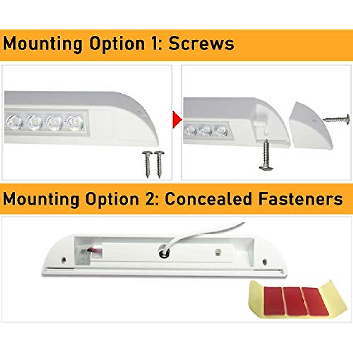 Raycharm 10" RV & Marine Boat LED Awning Porch Utility Light Fixture, 40° Down Angle Beam, 6000K Cool-White Super Bright, 12V/24V DC, High Light-Output Low Ampere Draw, Waterproof White Finish, 2-Pack