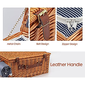 Wicker Picnic Basket for 4 Persons with Waterproof Picnic Blanket,Picnic Set for Family with Insulated Cooler Compartment Utensils,Wedding Gifts for Couples Unique