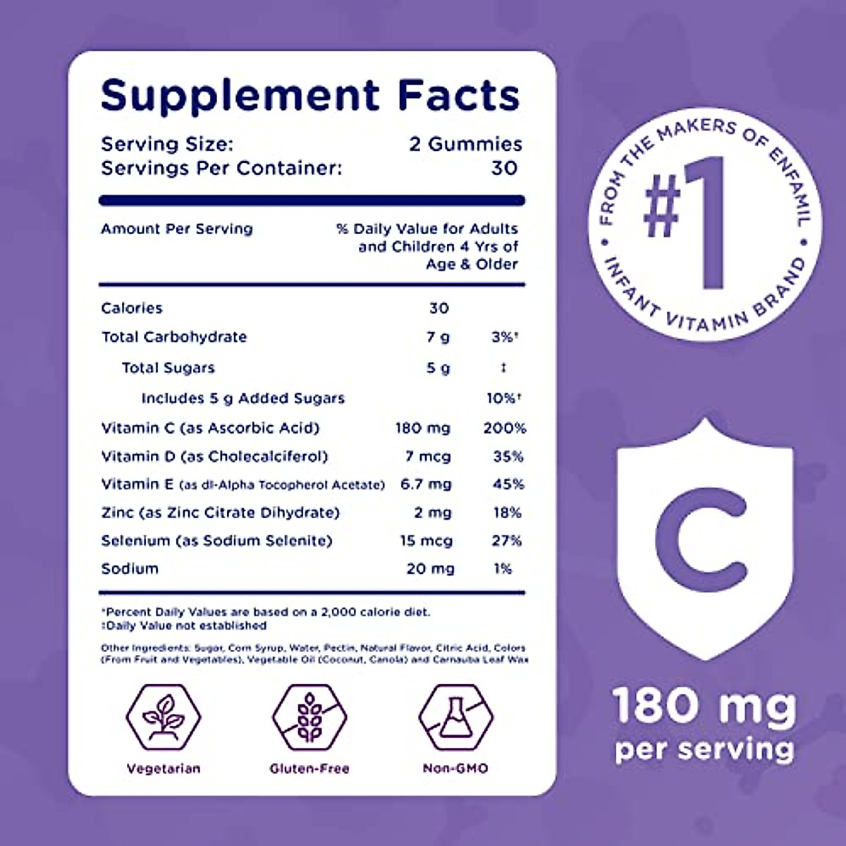 Enfakid Elderberry Daily Gummy Multivitamin: Vitamin C, D & E, Selenium & Zinc, Elderberry Flavored Immune Support Gummies for Kids, high in antioxidants, gelatin free & vegetarian, 60 count