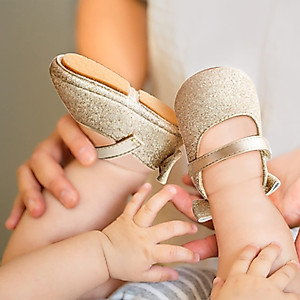 Felix & Flora Gold Baby Shoes Girl 12-18 Months - Infant Baby Walking Shoes Moccasinss Rubber Sole Crib Shoes(Gold,12-18 Months)