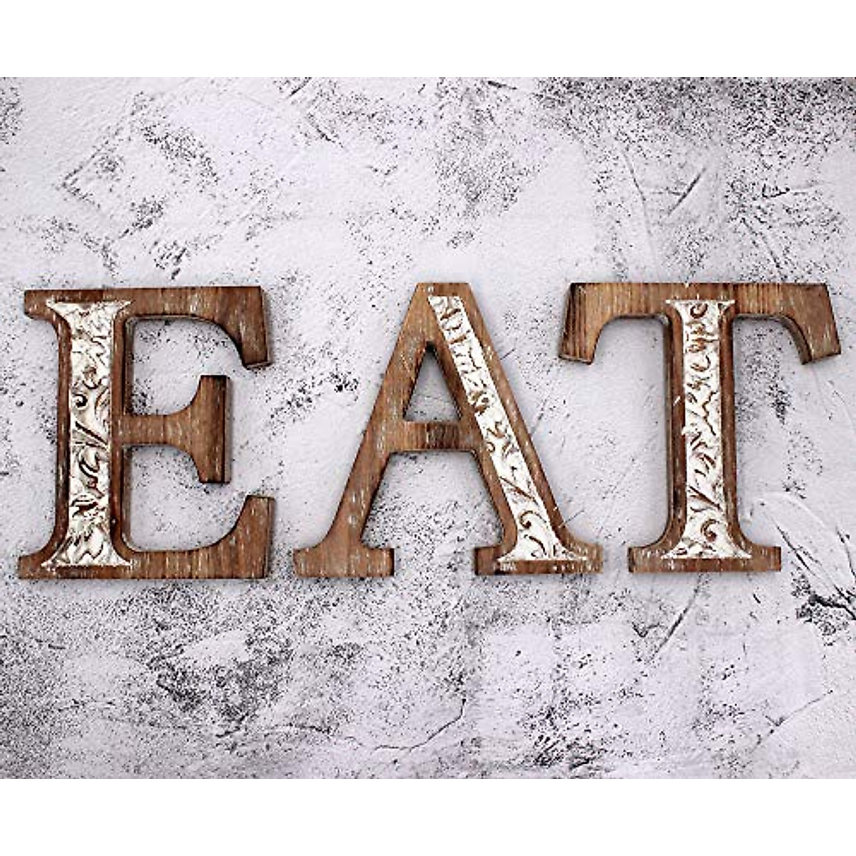 Wartter Farmhouse Kitchen EAT Sign , Wall Mounted Decorative Wooden Letters with Carved Patterns