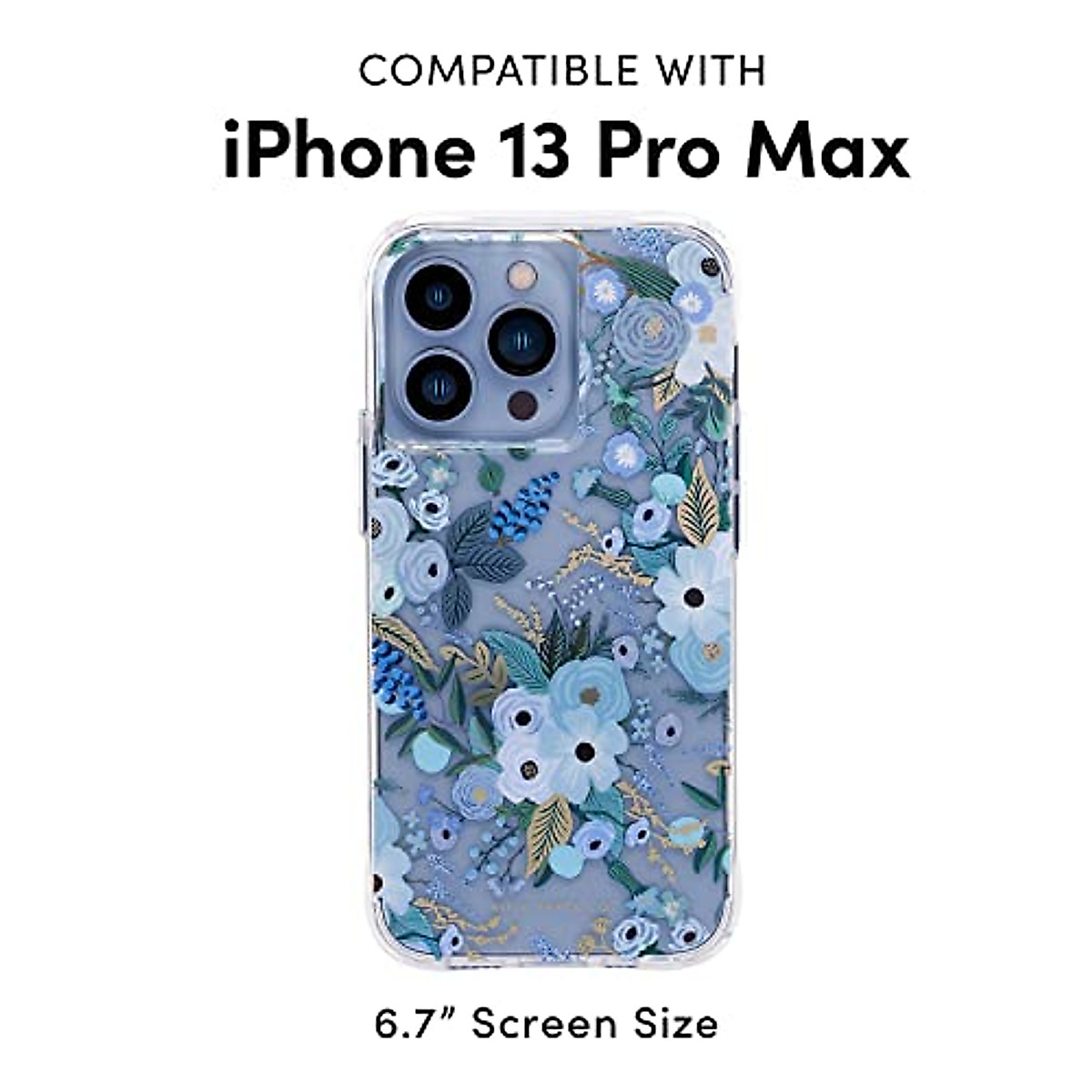 Rifle Paper Co - Case for iPhone 13 Pro Max - 10 ft Drop Protection - Gold Foil Accents - 6.7 Inch - Garden Party Blue