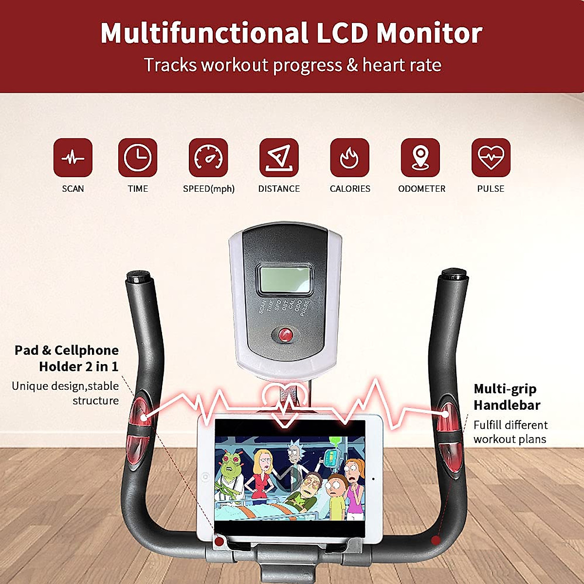 Exercise Bike Stationary Indoor Cycling Bike, Belt Drive with Heart Rate, Soft Adjustable Seat, 3 Modes Handlebar, Tablet Holder, 36LBs Flywheel Stable Quiet Smooth for Man Women Home Cardio Workout