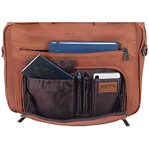 Kenneth Cole Reaction Manhattan Colombian Leather Briefcase Expandable RFID 15.6" Laptop Portfolio Shoulder Bag, Cognac, One Size