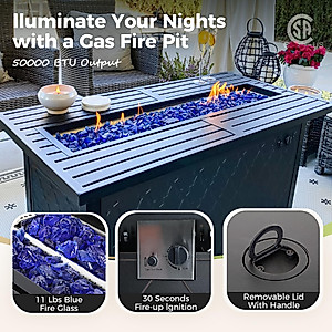 MIXPATIO Patio Furniture Set, 6 Pcs Metal Outdoor Conversation Set, 2 Swivel Chairs, 2 Ottomans and 3 Seater Sofa with 5.75" Extra Thick Cushion and Gas Fire Pit Table, Navy Blue