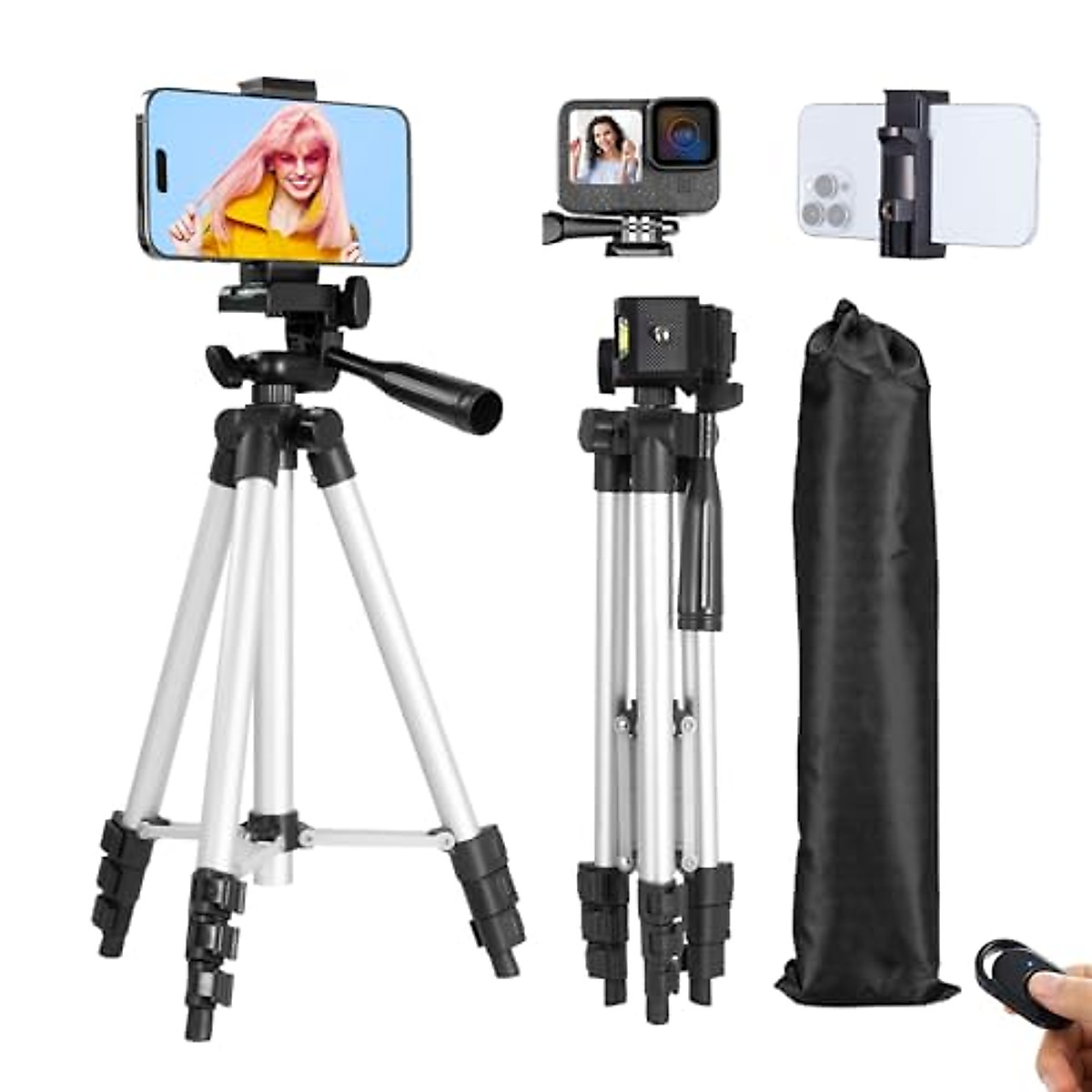 Phone Tripod, Lusweimi 44-inch iPhone Tripod with Phone Holder Mount/Wireless Remote for Cell Phone/Camera/Webcam/GoPro, Tabletop Lightweight Tripod for iOS/Android/Smartphone