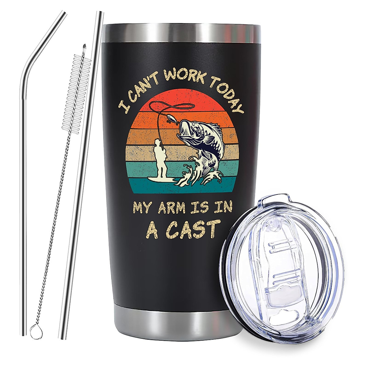 EchoMaven Fishing Gifts for Men Unique, Dad,- Gifts for Fisherman, Men Who Love Fishing, Fishing Lovers - Fisherman Gifts for Men - Fishing Tumbler 20oz - I CAN'T WORK TODAY MY ARM IS IN A CAST