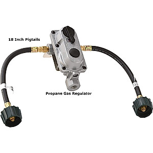 Flame King 2-Stage Auto Changeover LP Propane Gas Regulator with Two 18 Inch Pigtails for RVs, Vans, Trailers