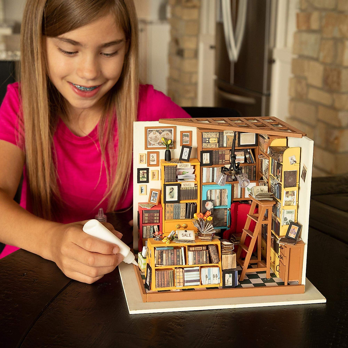 Fat Brain Toys DIY Miniature Model Kit: Harper's Library - Crafting Kit for Teens & Adults