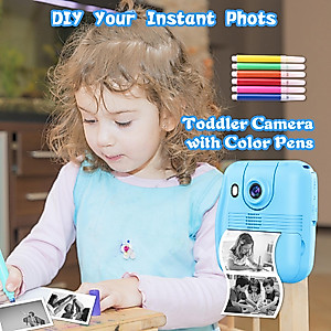 WEOLULI Kids Camera Instant Print, Birthday Gifts for 3 4 5 6 7 8 9 Year Old Girls Boys,Digital Camera for Toddler,Toys for Kids Age 4-8 with 3 Rolls Print Paper,32GB Card(Blue)