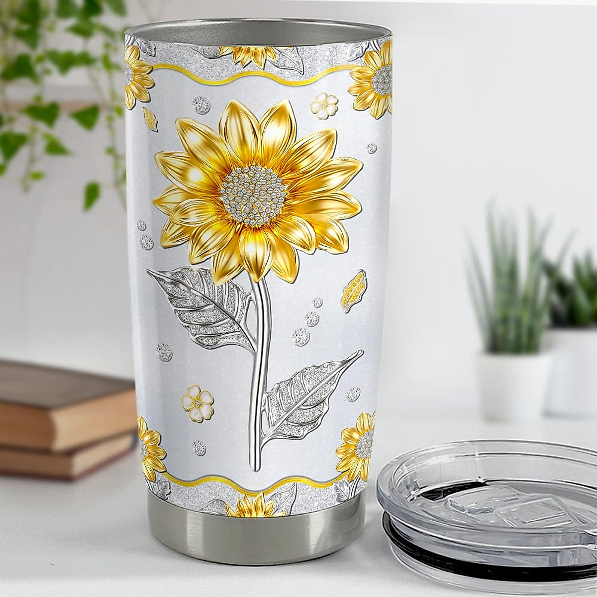 SANDJEST Sunflower Tumbler Cup 20oz Stainless Steel Insulated Tumblers Coffee Travel Mug Sunflower Gifts for Women Girls Birthday Christmas
