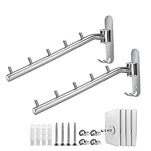 MaiHongda Folding Wall Mounted Clothes Hanger Closet Rod Clothing Holder Drying Racks for Laundry Room 2 Pack