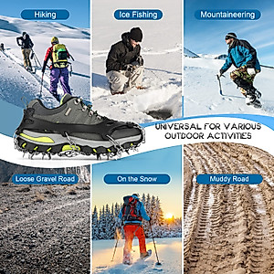 Crampons, 19 Spikes Ice Cleats Traction Snow Grips for Hiking Boots, Shoes Women Men Kids, Safe Protect for Hiking Fishing Climbing Mountaineering(Size-XL)