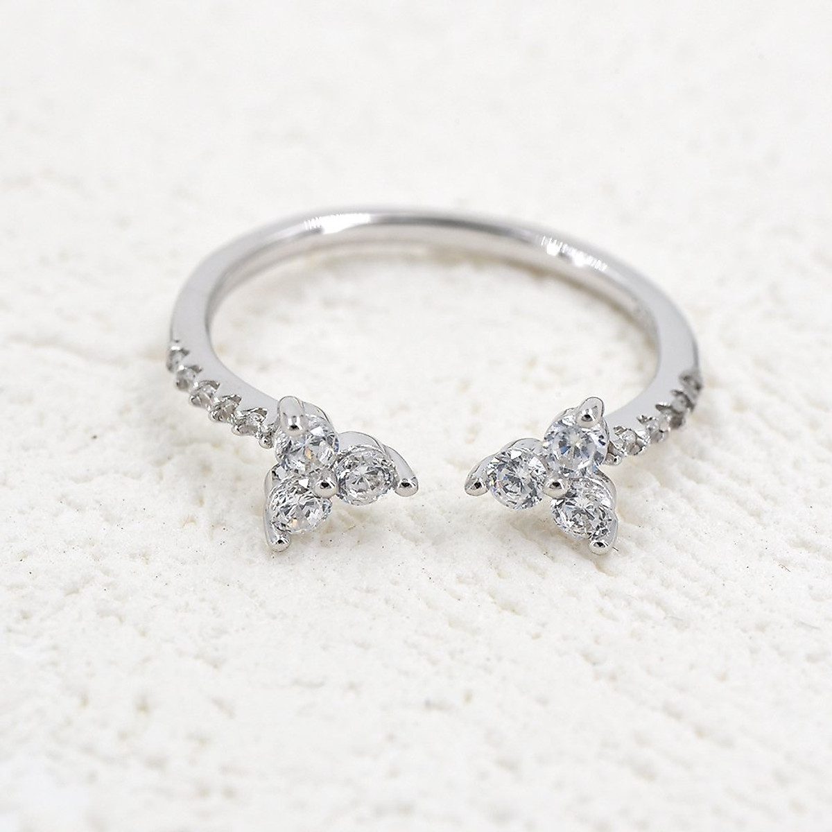 Womens Sterling Silver Rings Open Cluster Ring 18K White Gold Plated