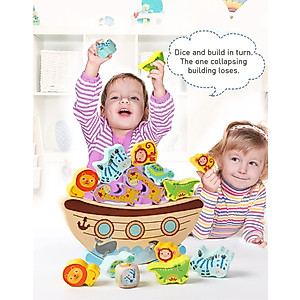 Montessori Toy for 3 4 5 6 Years Old Animal Wooden Building Blocks Staking, Animal and Noah Boat Balancing Game, STEM Preschool Educational Toys, Gift for Kids