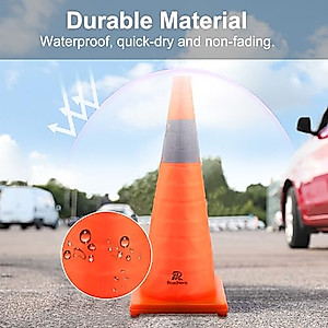 RoadHero 28 Inch [2 Pack] Collapsible Traffic Safety Cones, Multi Purpose Pop-up Cones with Reflective Collar for Road Safety, Orange Cones with LED Light for Driving Training, Parking Lots