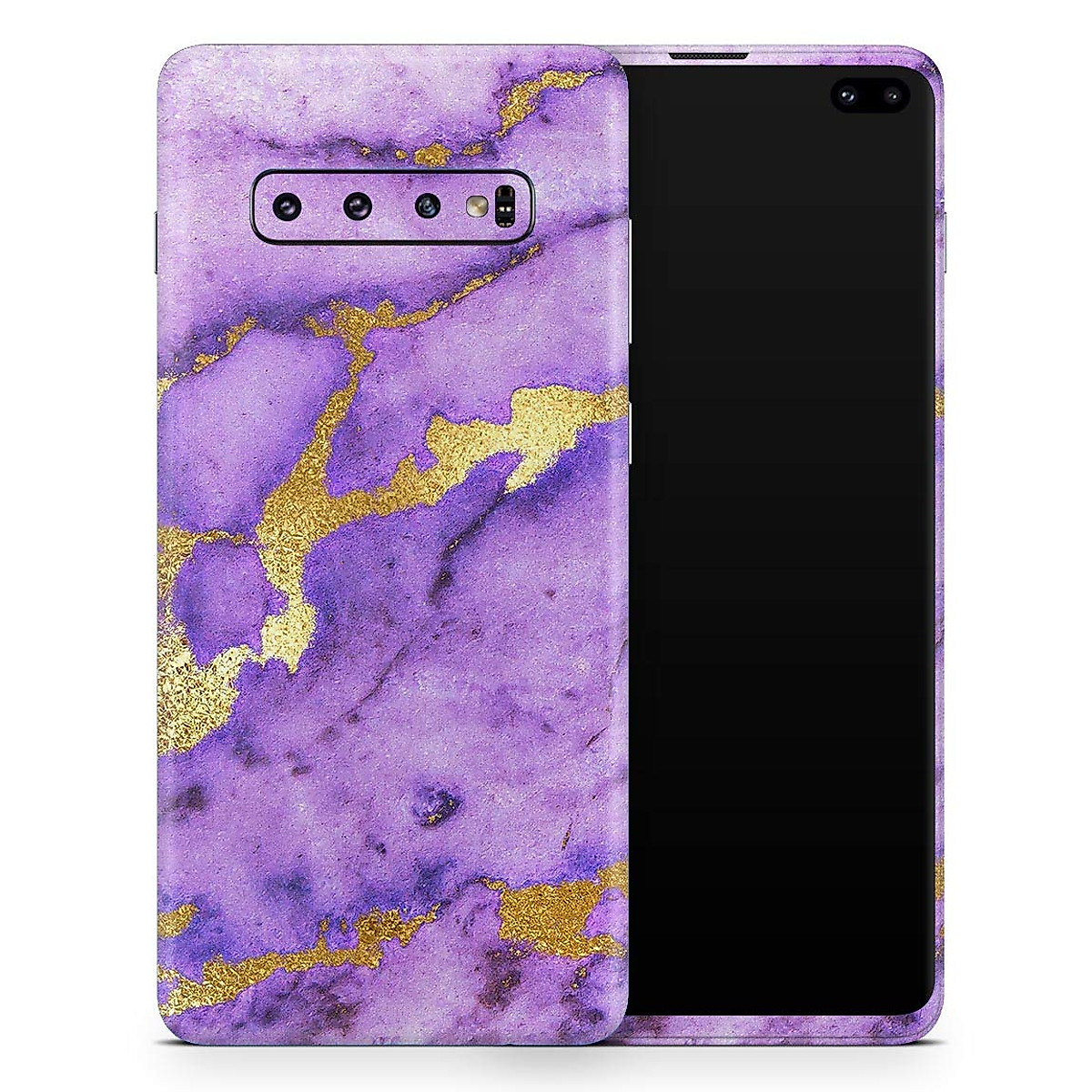 DesignSkinz Purple Marble & Digital Gold Foil V1 Protective Vinyl Decal Wrap Skin Cover Compatible with The Samsung Galaxy S20 (Screen Trim & Back Glass Skin)