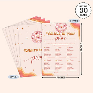 Disco Ball What's In Your Purse Game for 30 Guests with Game Cards, The Last Disco Bridal Shower Game, Boho Bridal Shower Decorations, Wedding Shower or Bachelorette Party Supplies - 04